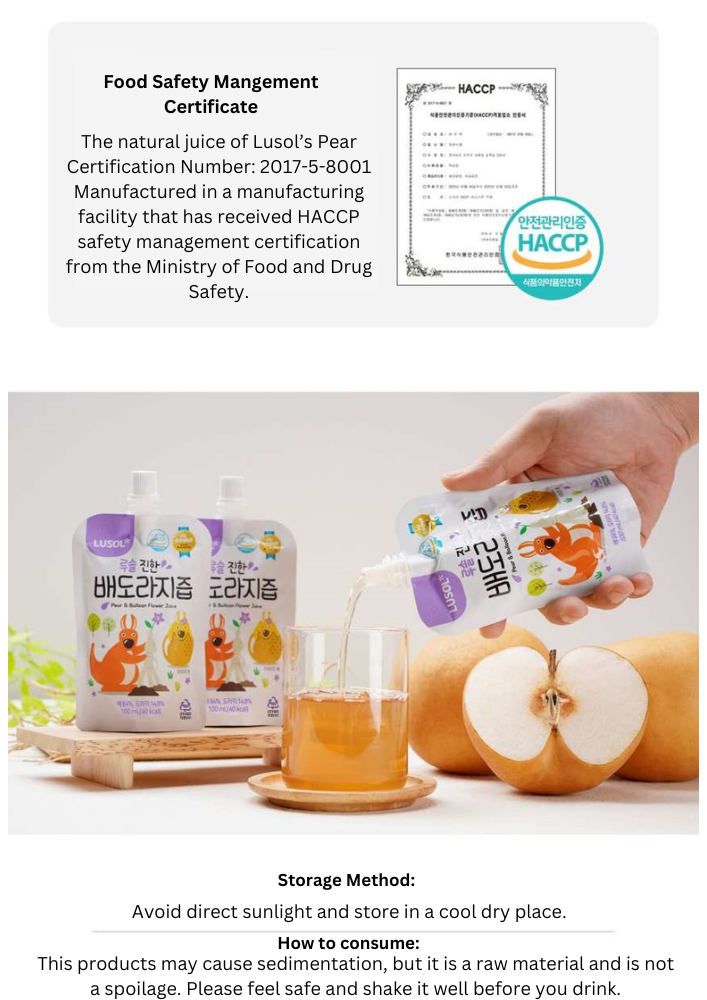 Lusol Baby (3 Packs/10 Packs) 100% Korean Pear Balloon Flower Juice ...