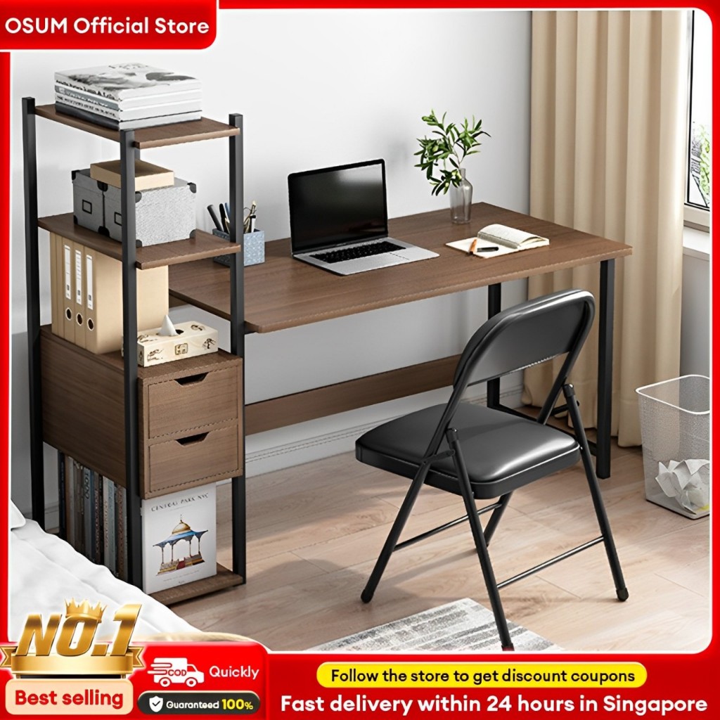 【Local Stock】120CM Computer Table With BookShelf and Drawer Home Office ...