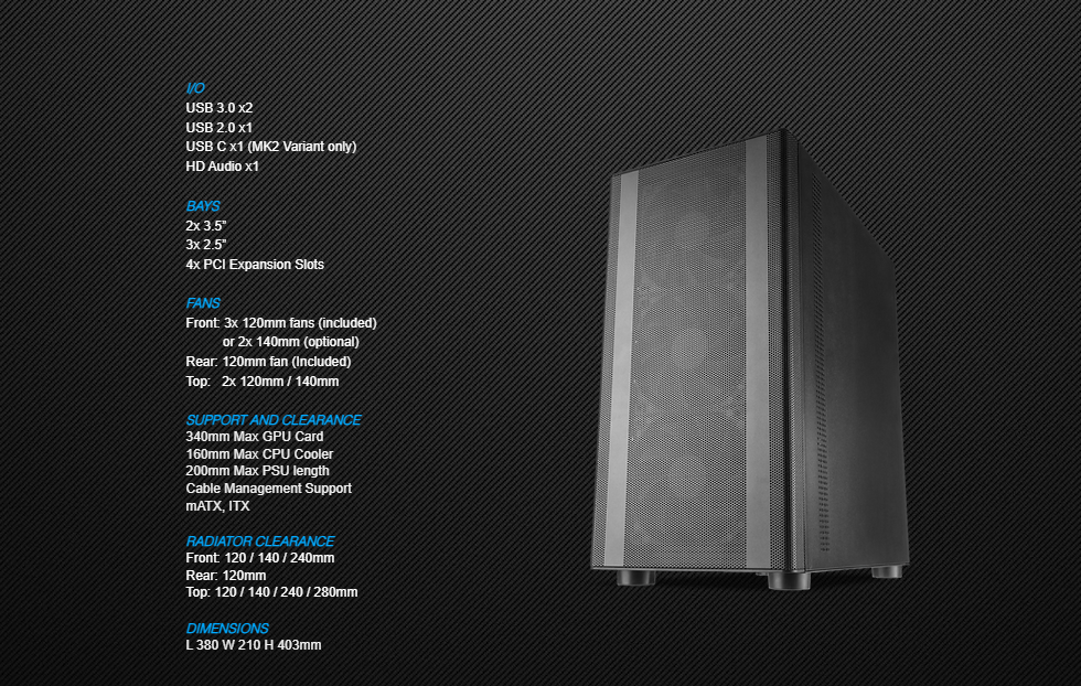 TECWARE Flatline TG MATX Case, 4 x 120mm Black Fans, Black & White ...