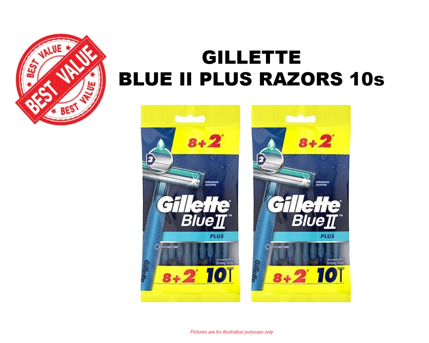 Gillette Disposable Blue II Plus Razors 8+2 | Shopee Singapore