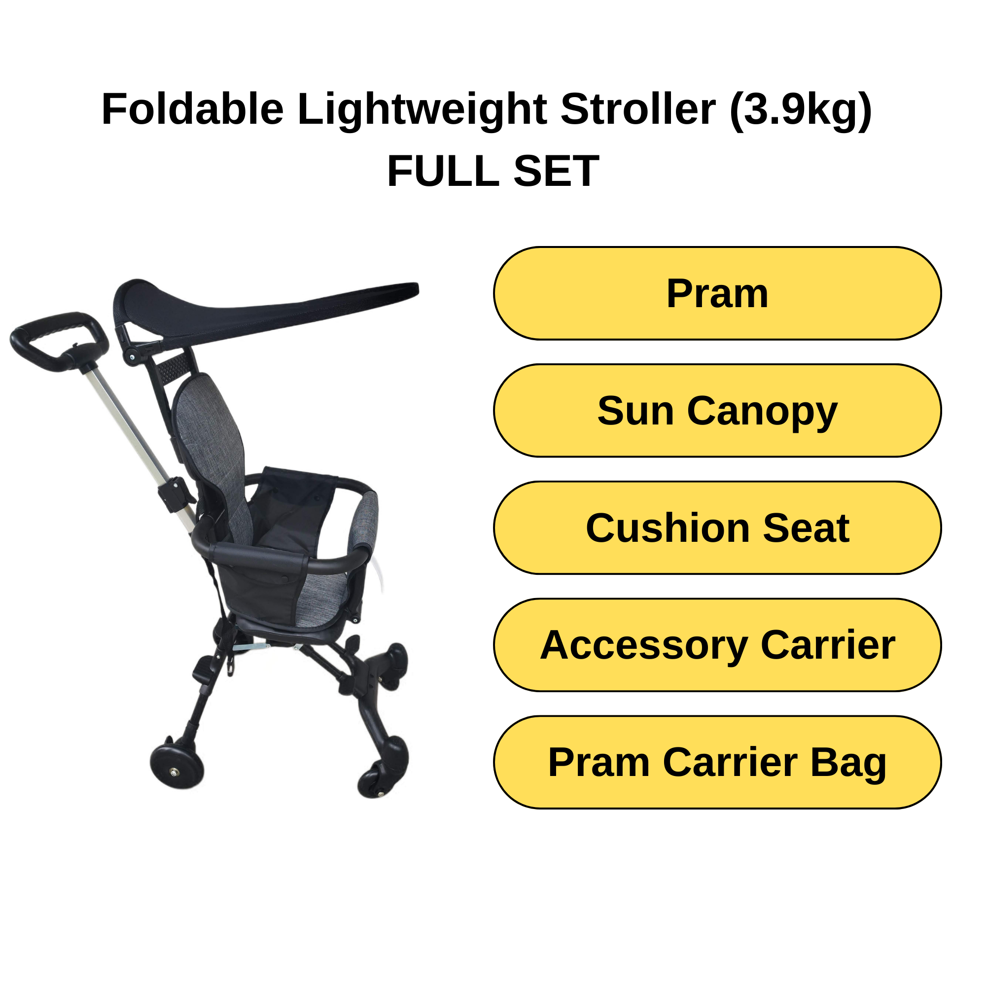 Full Set! Lightweight Foldable Travel Stroller Pram. for toddlers and ...