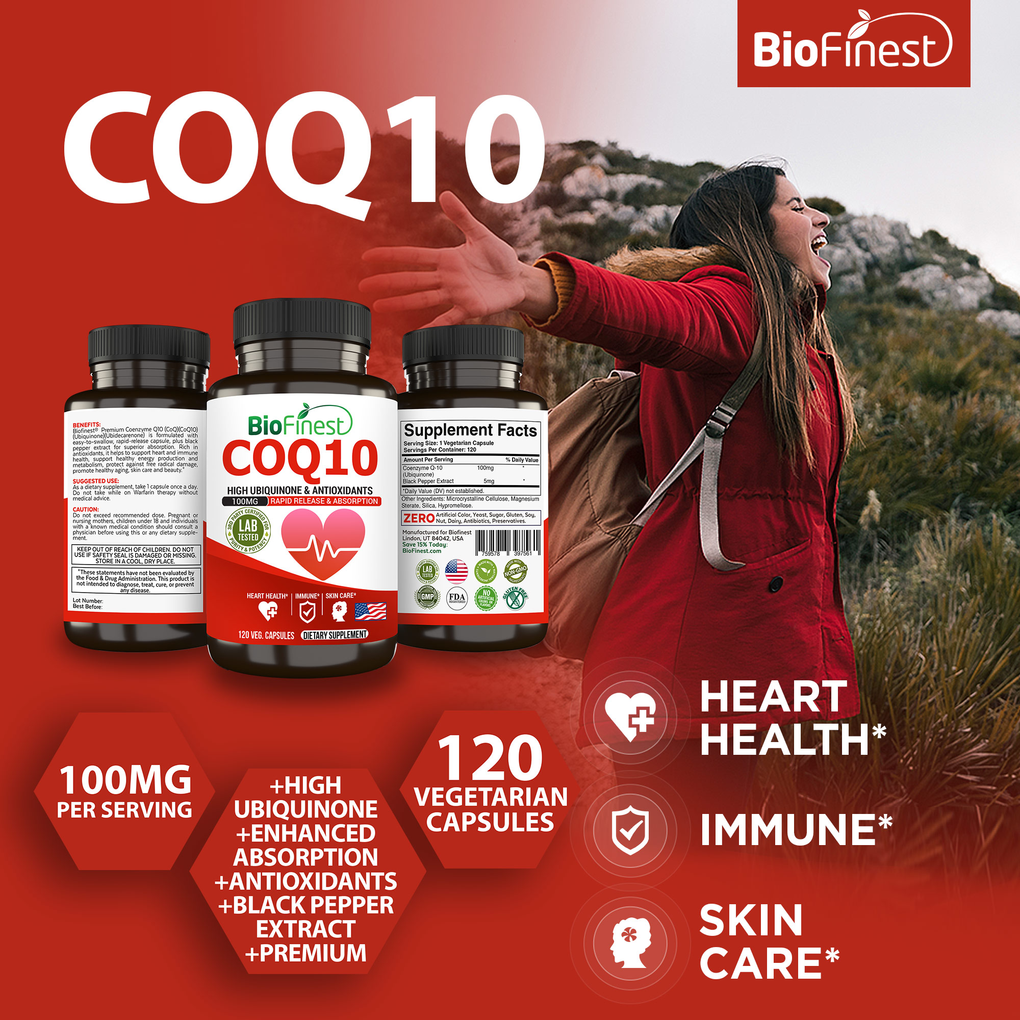 Biofinest CoQ10 Coenzyme Q10 100mg Supplement - Rapid Release Fast ...