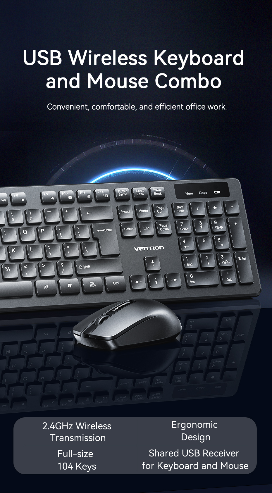 Vention 2.4G Wireless Keyboard and Mouse Combo Set With 104 Keyboard ...