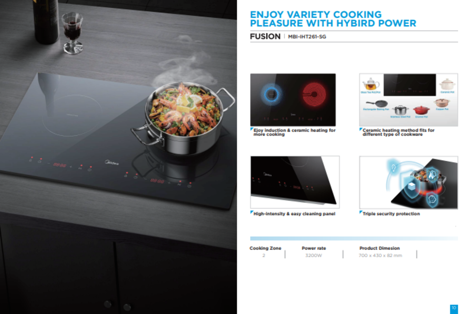 MIDEA MBI-IHT261-SG HYBRID INDUCTION CERAMIC 2 ZONES HOB + FUJIOH FR ...