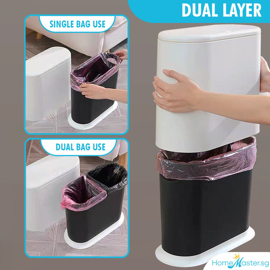 [SG Ready Stock] Japan Style Dustbin Simple Bathroom Kitchen Hand Press ...