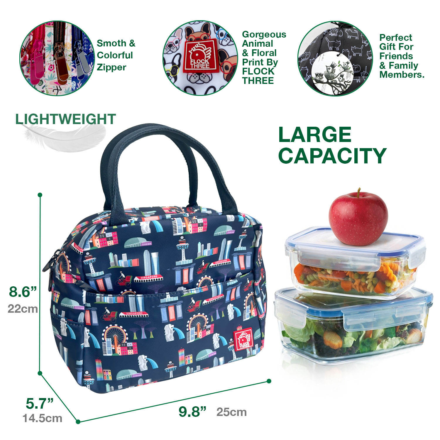 FLOCK THREE Waterproof Insulated Lunch Bag Food Drinks Container for ...