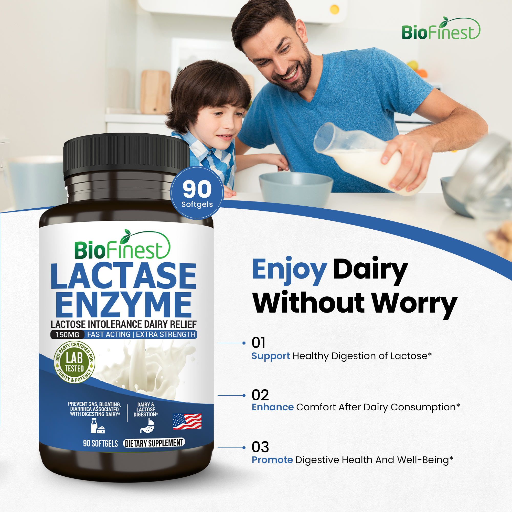 Biofinest Lactase Enzyme Supplement - 150mg Active Liquid - Lactose ...