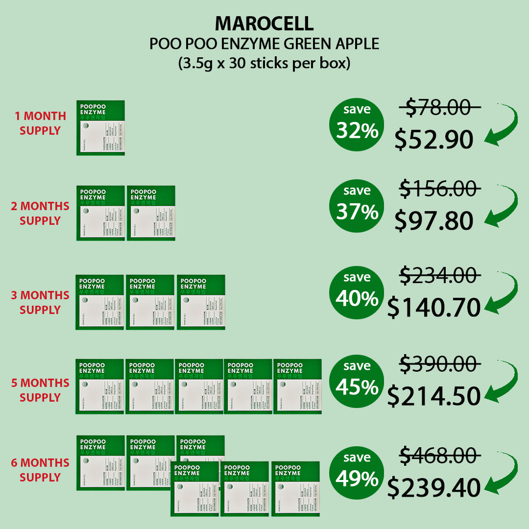 (MAROCELL) Poo Poo Enzyme Green Apple (1 Box = 3.5g x 30 Sticks) - COCOMO | Shopee Singapore