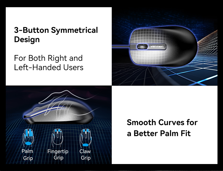 Vention High Performance Wired USB Mouse Optical Sensor 1200 DPI With ...