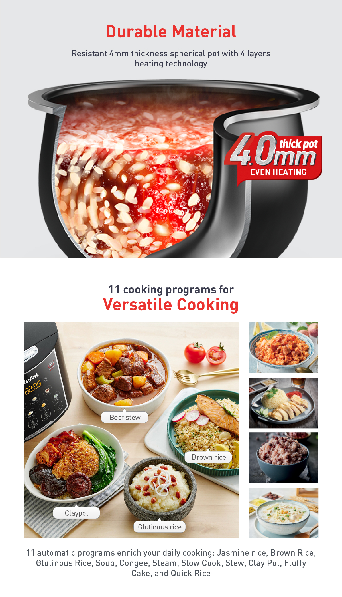 Tefal Easy Rice Max Rice Cooker 1.8L RK7378 – 4mm spherical pot, 11 ...