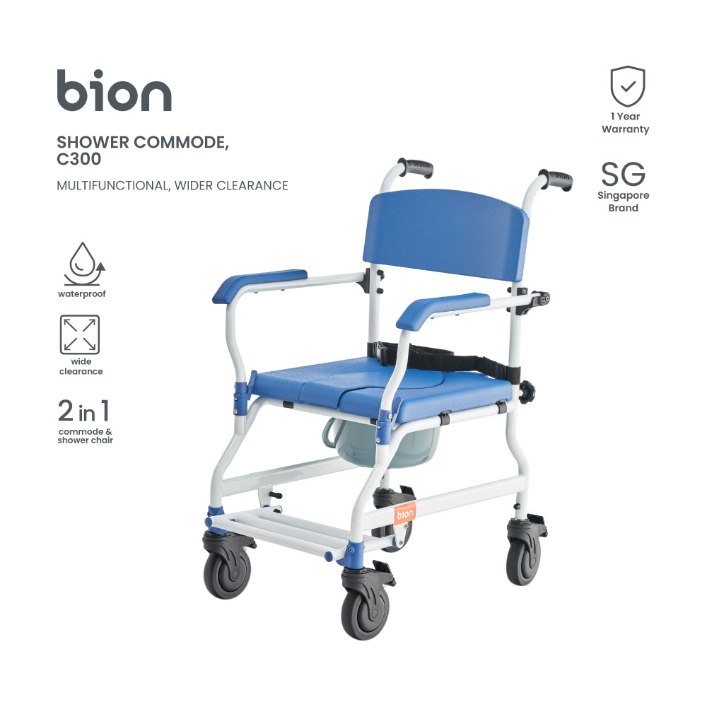[New Arrival] Bion Shower Commode C300 | Max. 150kgs Stainless Steel Flip-up Armrest 1 Year ...