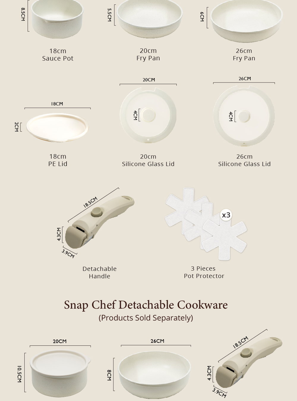 Table Matters -SnapChef Cookware Set with Detachable Handles [Frying ...