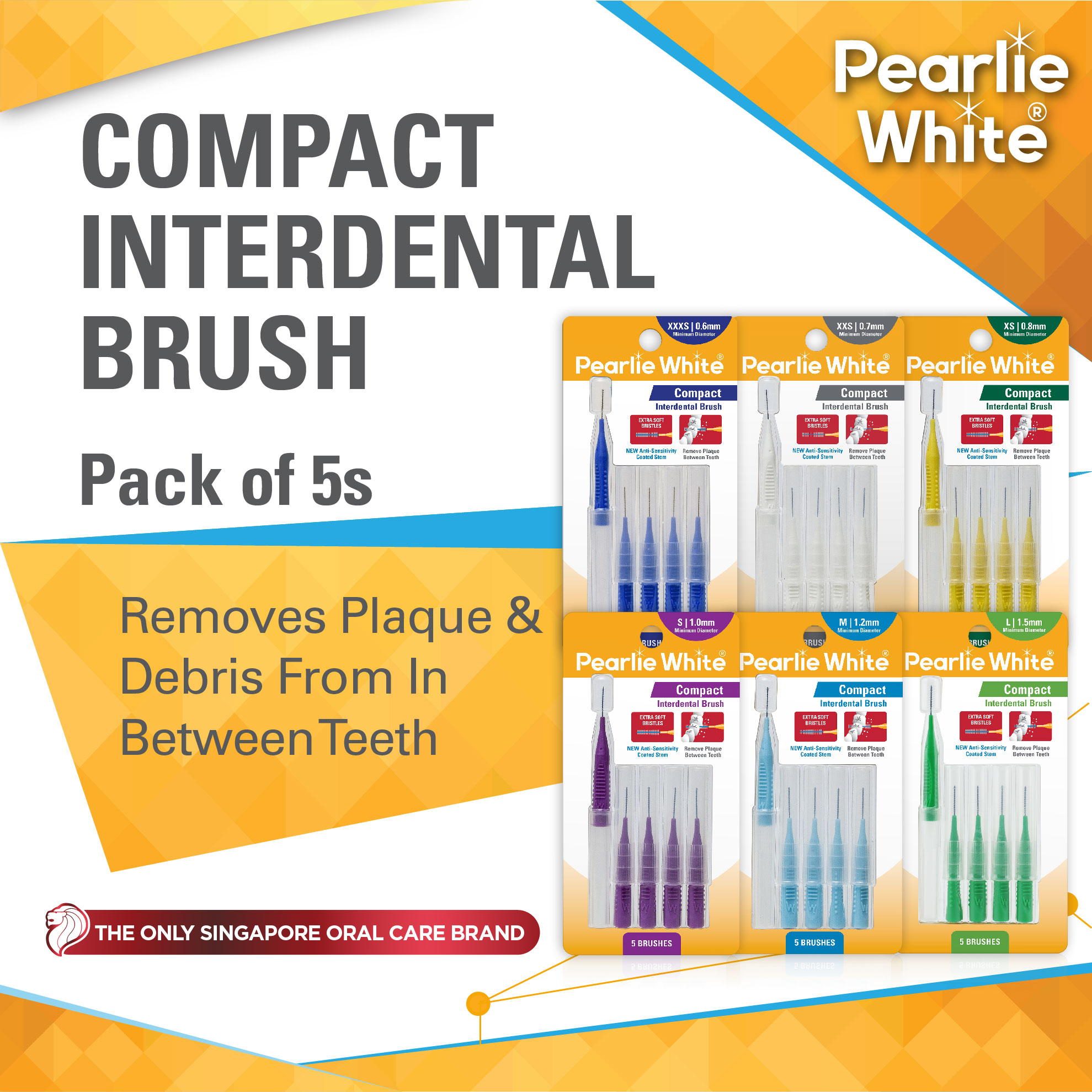 Pearlie White Compact Interdental Brush L 1.5mm (Pack of 5s) - Clean ...
