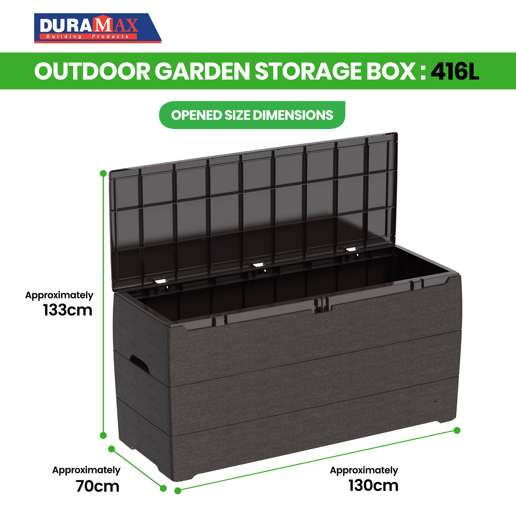 Duramax Plastic/Metal Outdoor Garden Storage Box (270L/416L/585L/770L ...