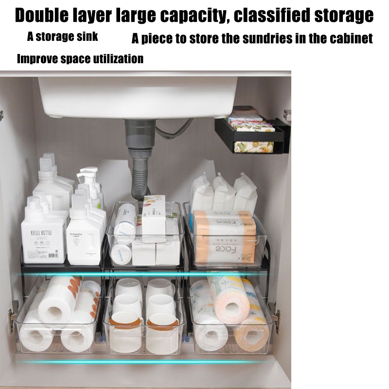 【SG stock】2/3 Tiers Undersink Pull Out Shelf Cabinet Storage Rack Kitchen Storage Pull Out Rack ...