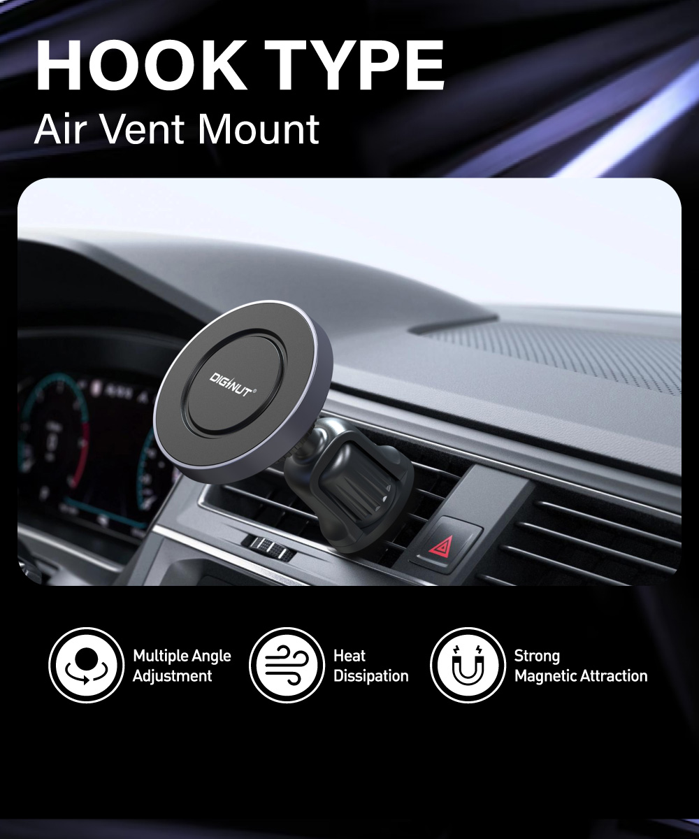 Diginut CH-32 Magnetic Car Phone Mount for Air Vent – One-Hand ...