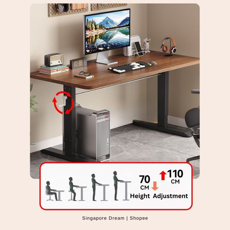 [SG Seller] Solid Wood Manual Adjustable Height Computer Desk | Lifting ...
