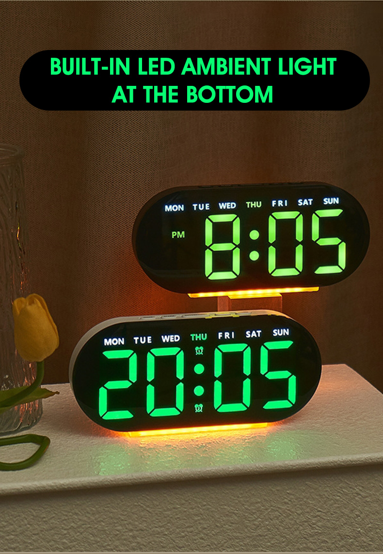 LED Digital Alarm Clock Bedside Desk Clock with Temperature Date ...