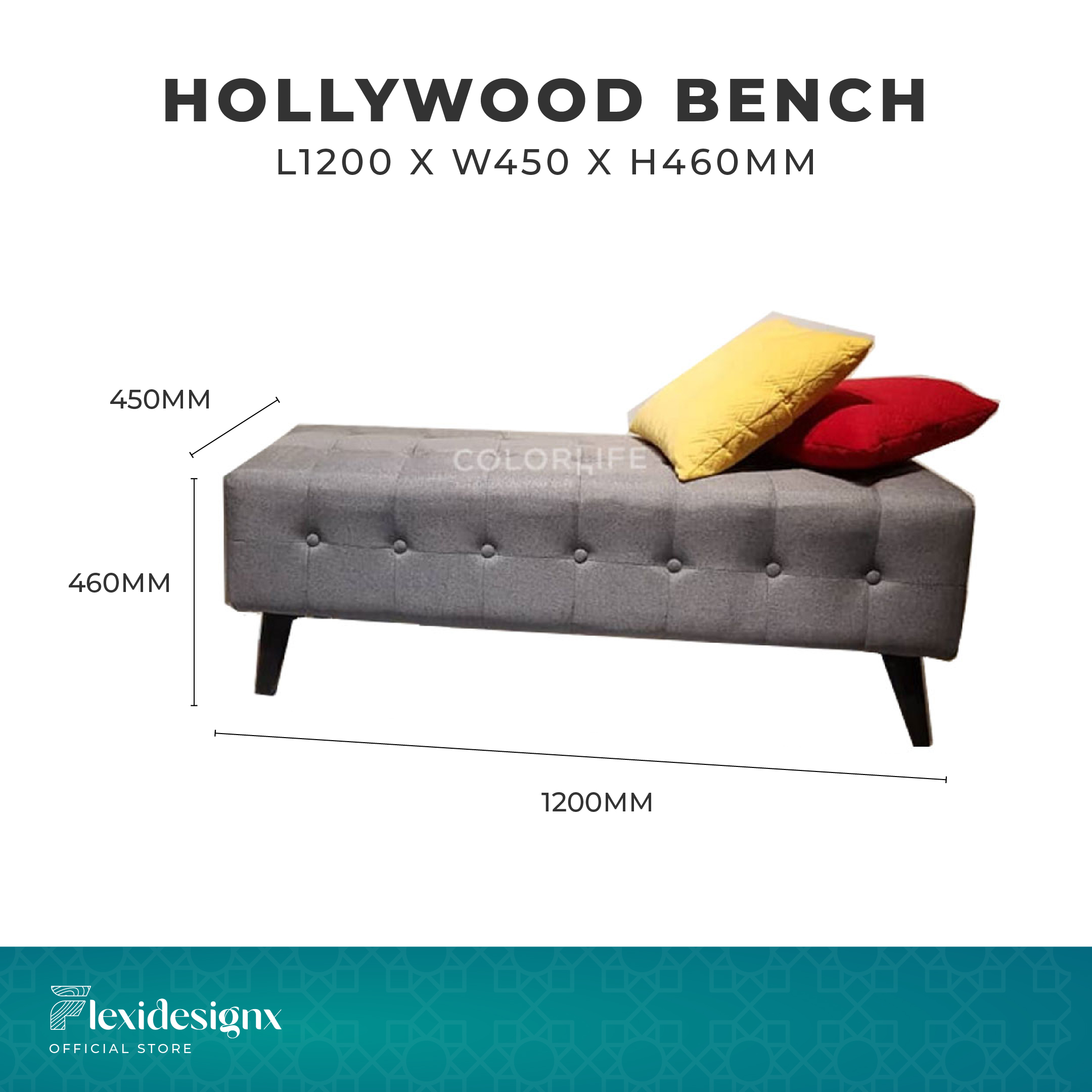 Flexidesignx Living Room Bench 120cm 2 Seater,up to 180kg Long Stool in ...