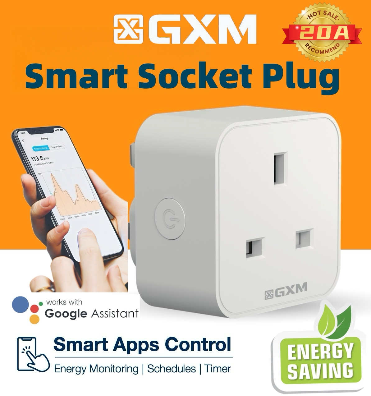 GXM EP20 20A WiFi Smart Plug Smart Plug Energy Monitoring App Remote ...