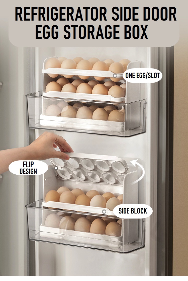 Egg Storage Box Holder Refrigerator Side Door 30 Eggs 3 Tier Storage ...