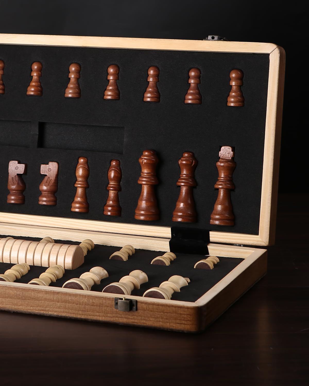 Deluxe 39cm Magnetic Wooden Chess & Checkers Set With Storage Bag ...