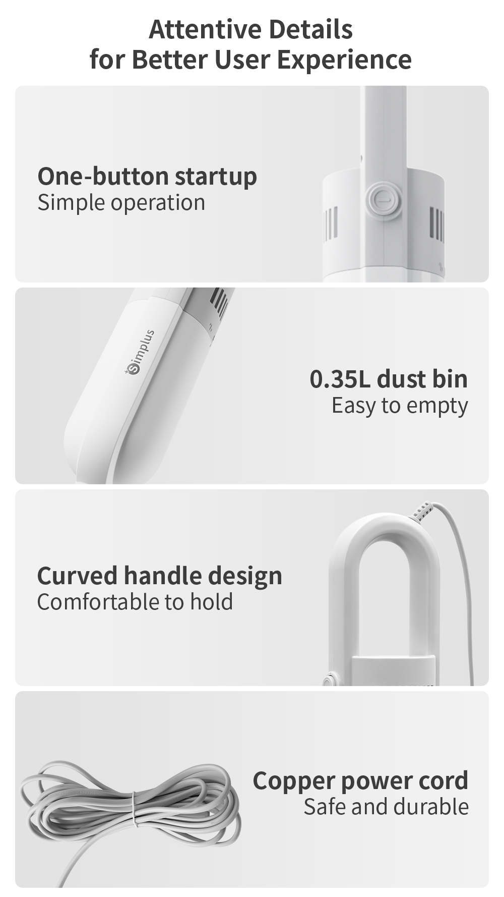 Simplus Vacuum Cleaner | 14,000Pa Suction Power | 0.85kg Lightweight ...