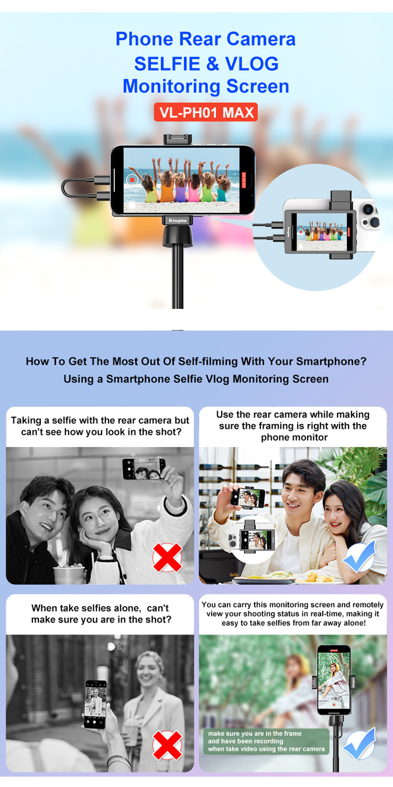 KingMa Selfie Wireless Monitor Screen Magnetic Vlogging PH01-Max Mount ...