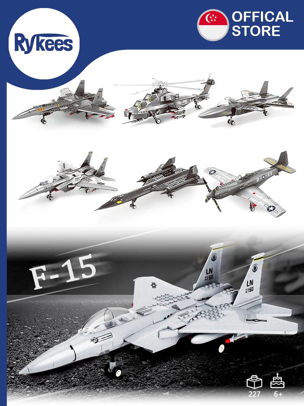 RYKEES Bricks Air Force Fighter Plane Lego compatible | F15, J20, Apache Helicopter | Shopee ...