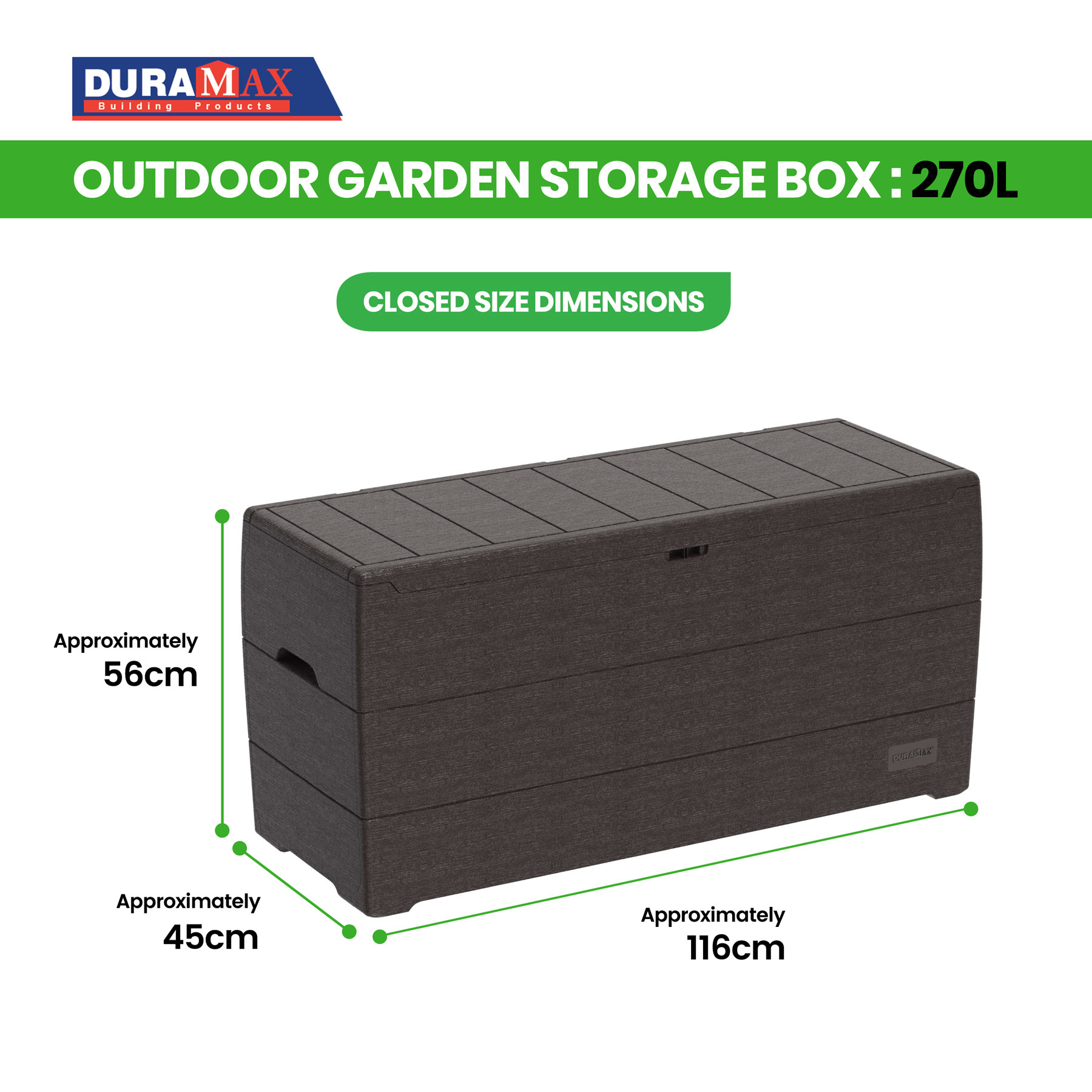 Duramax Plastic/Metal Outdoor Garden Storage Box (270L/416L/585L/770L ...