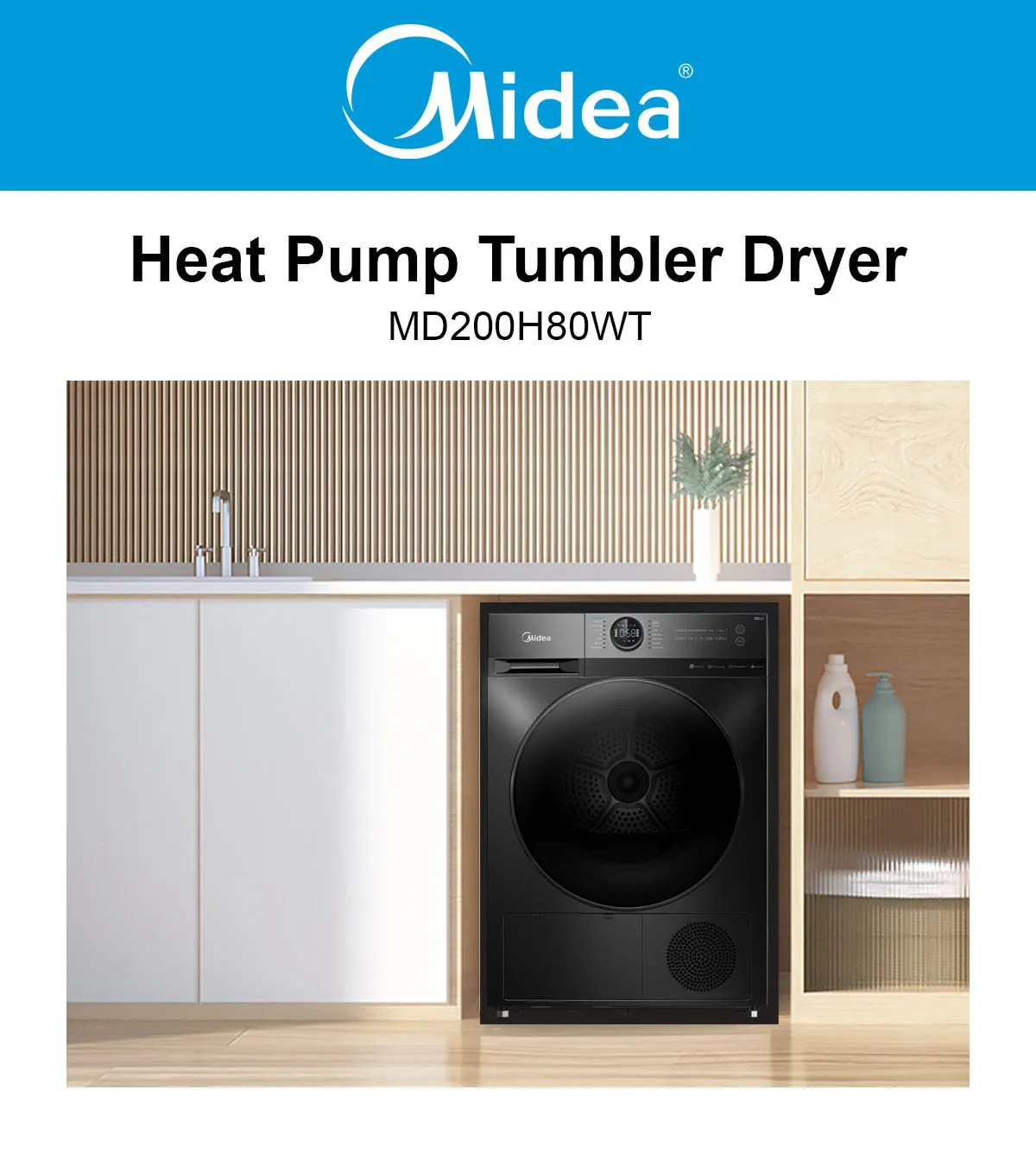 MIDEA MD200H80W | MD200H80WT 8KG WHITE / DARK GREY FRONT LOAD HEAT PUMP ...