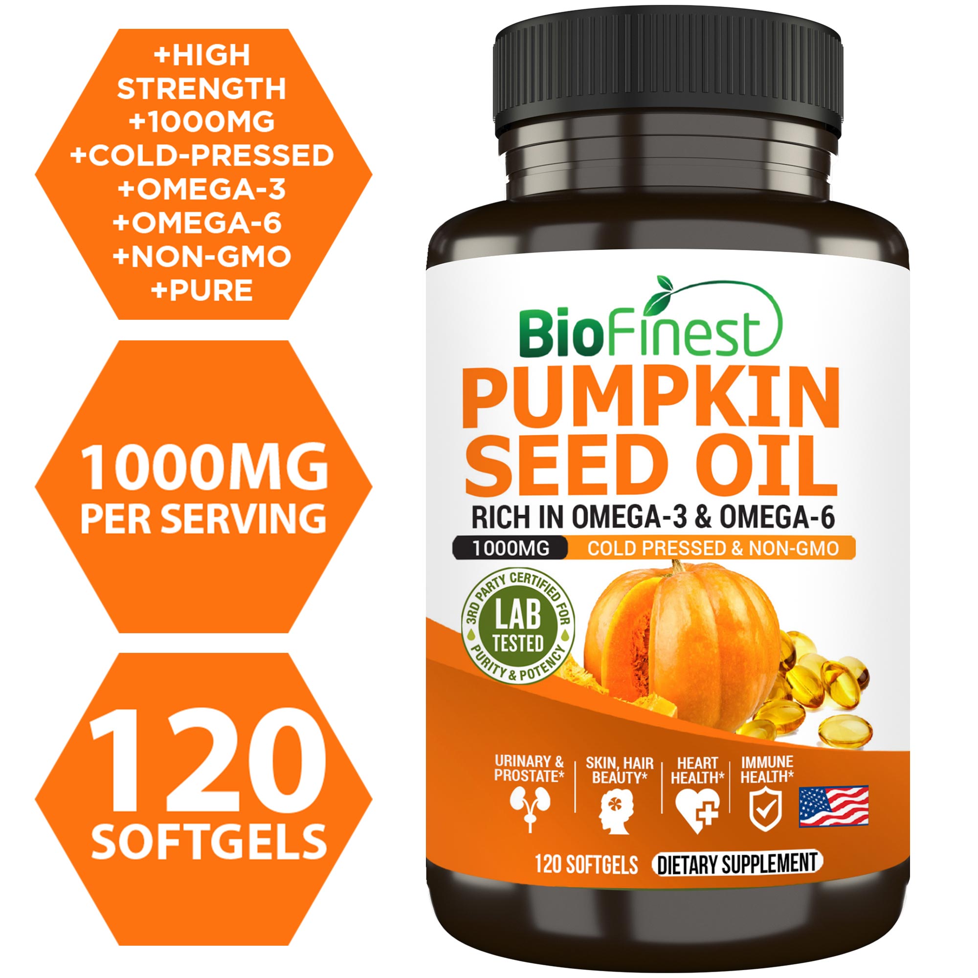 Biofinest Pumpkin Seed Oil Supplement - 1000mg Cold Pressed Omega 3 6 ...