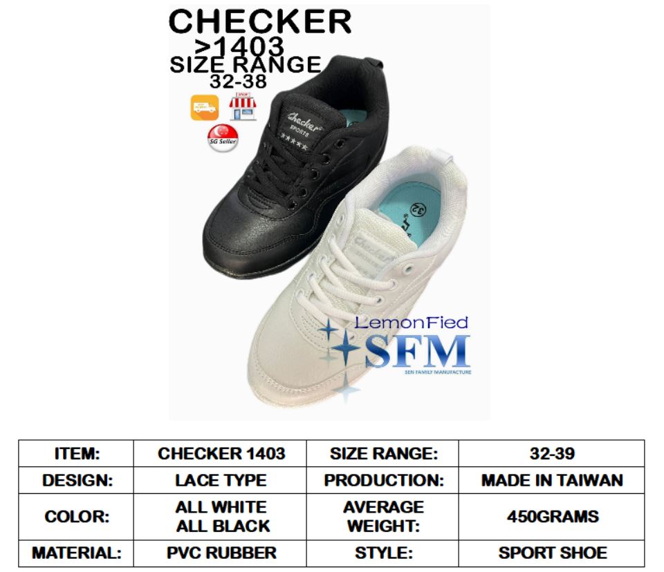 Checker 1403 Lace Size 32 - 39 School Shoes White Black PVC Sneakers ...