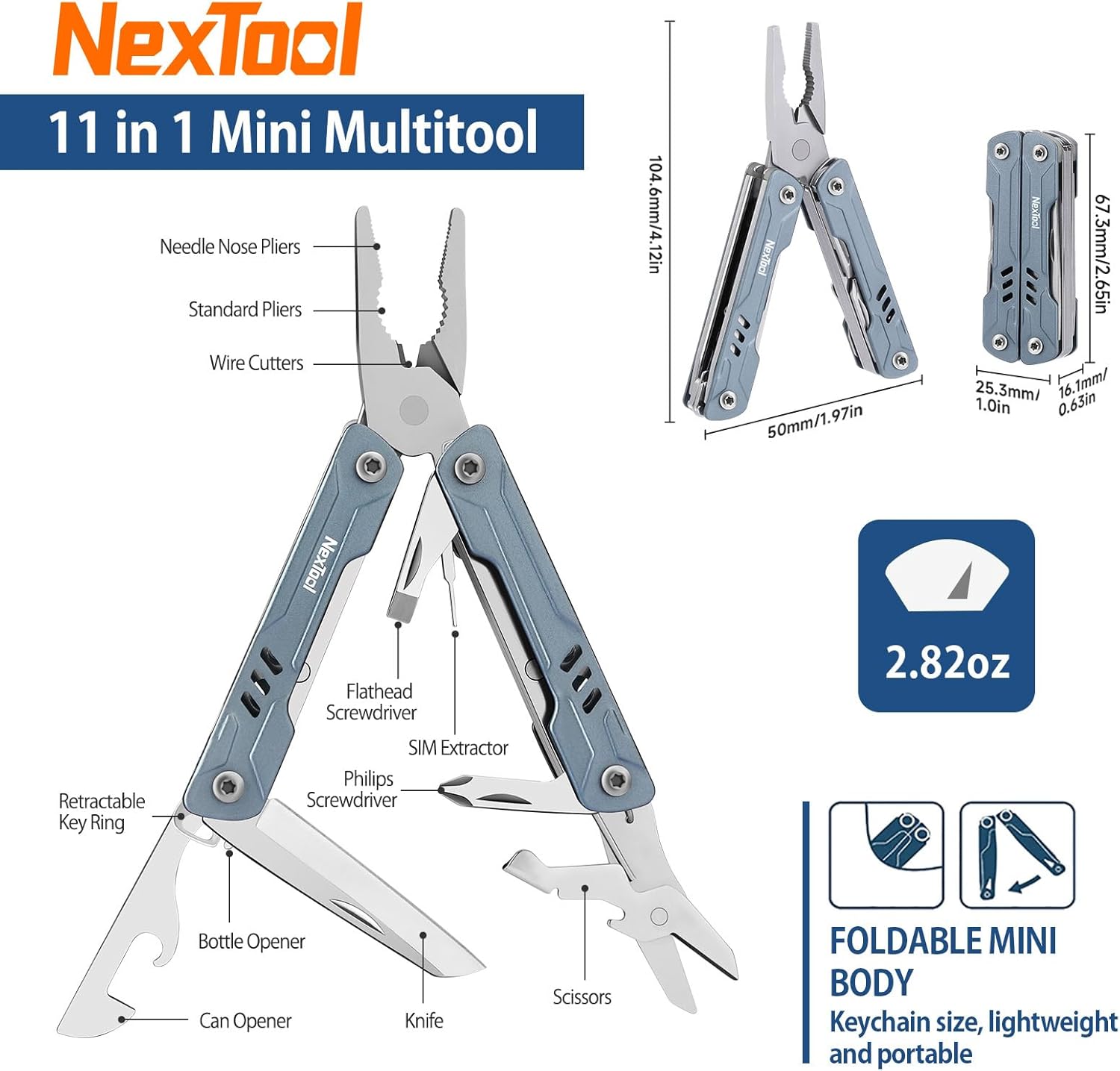 NexTool Mini Sailor S11 Blue Compact Multi-Tool with 11 Functions ...
