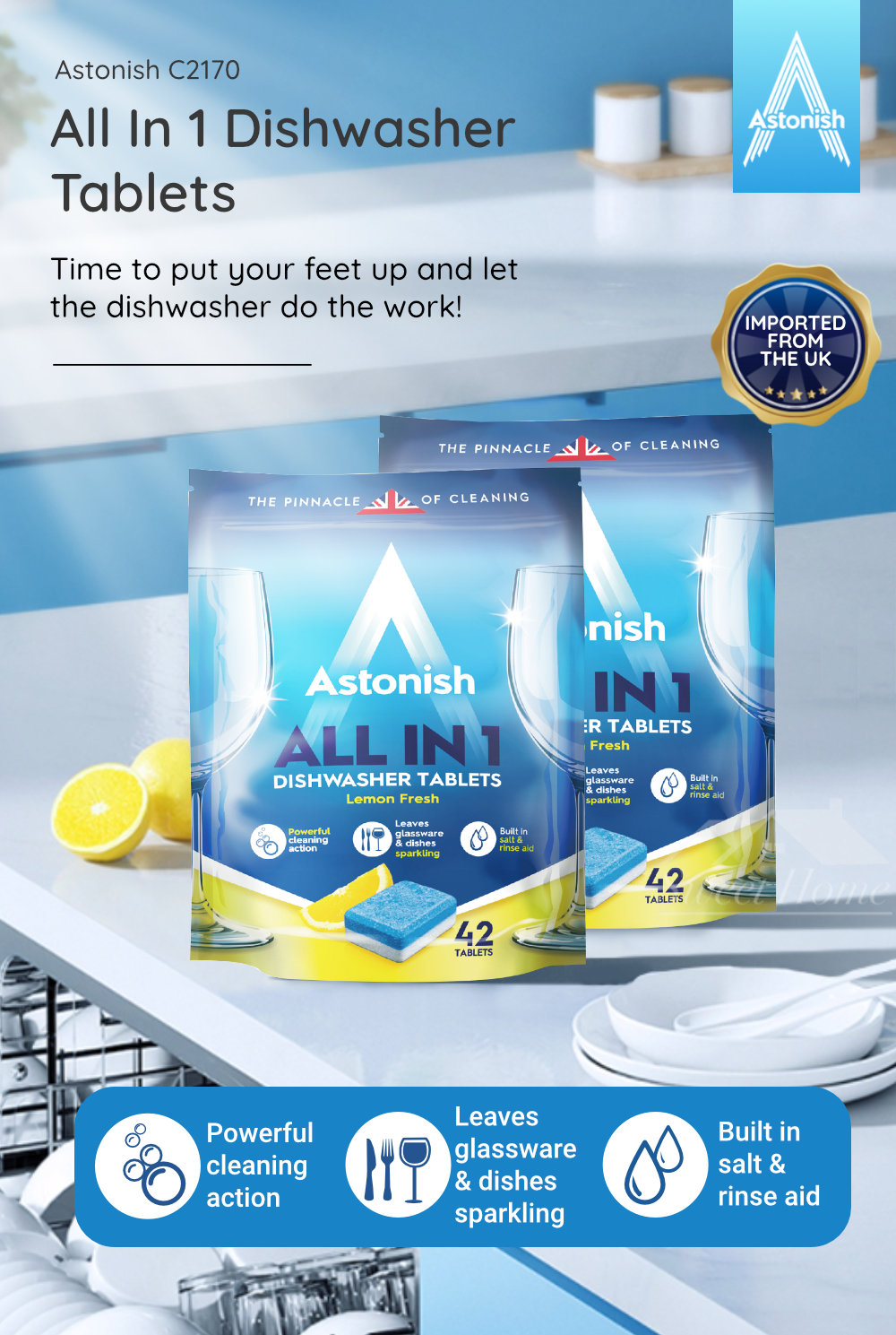 Astonish C2170 All In 1 Dishwasher Tablets Cuts Through Grime Built in ...