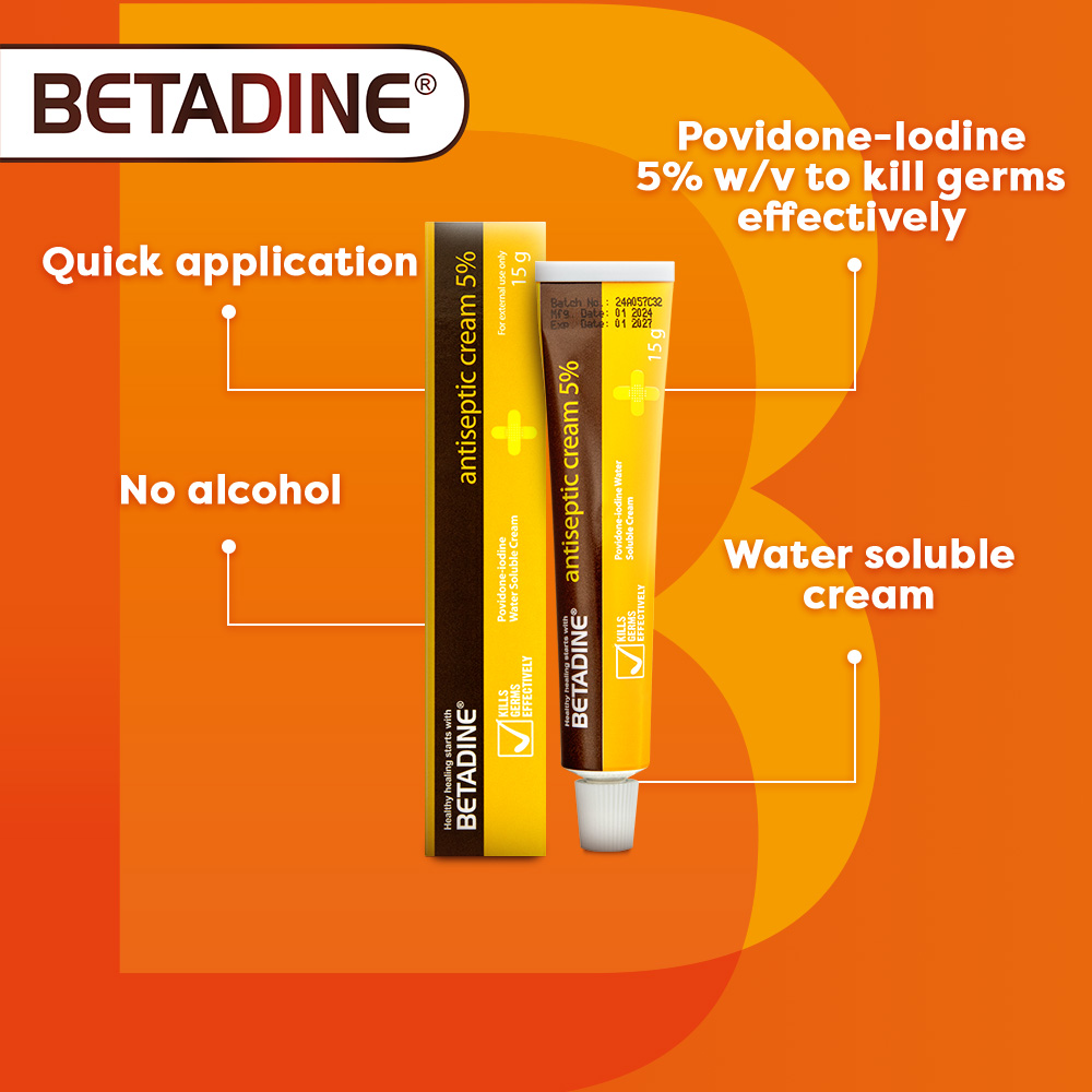 Betadine Antiseptic Cream 5% Wound Ointment 15g [EXP 7/31/2027 ...