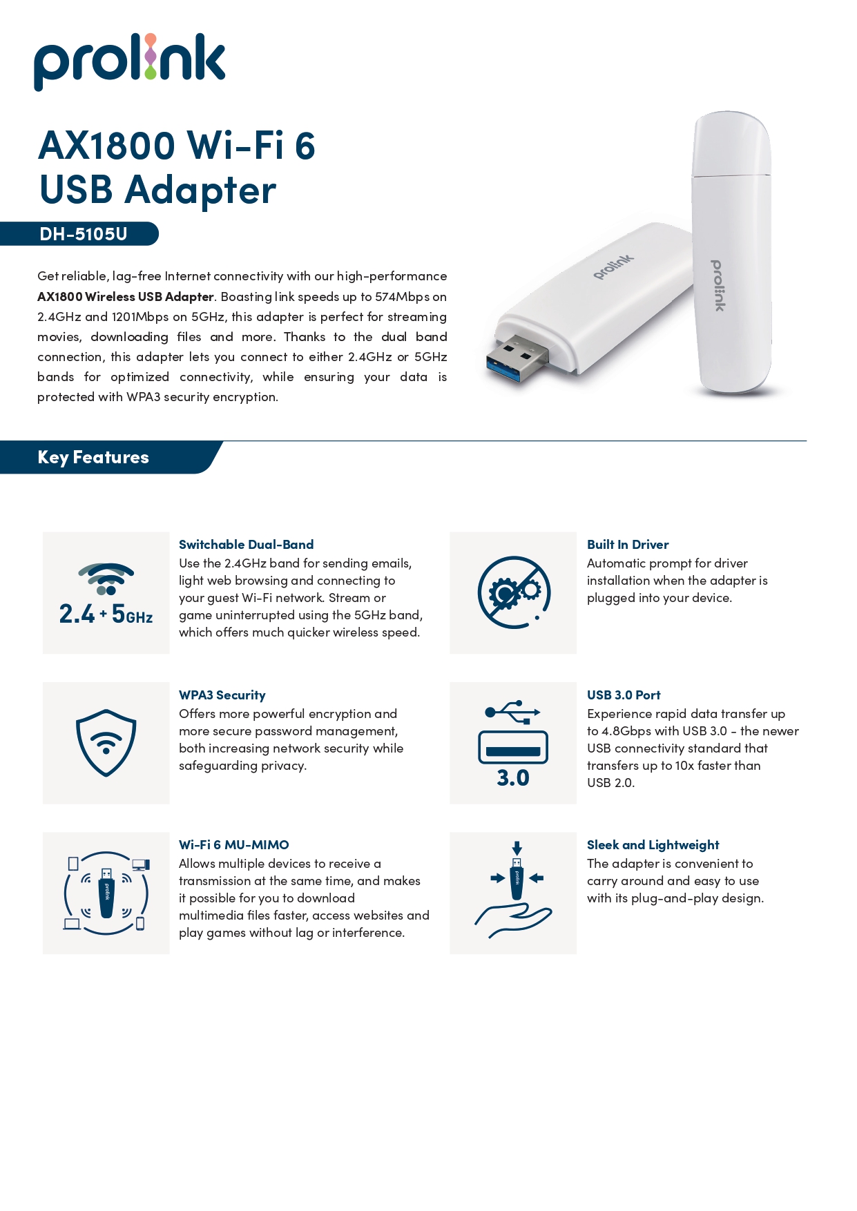 Prolink AX1800 AC1300 AX900 1800Mbps MU-MIMO Dual-band 2.4Ghz 5Ghz USB ...