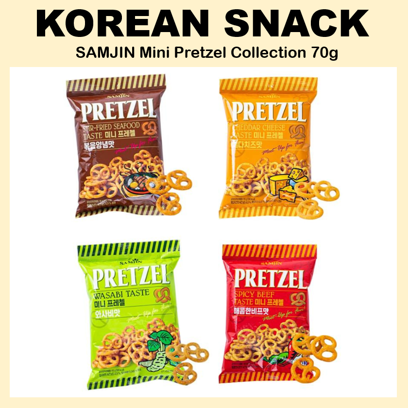 [KOREAN SNACK] SAMJIN Mini Crispy Pretzel Collection 70g Seafood,Cheese ...