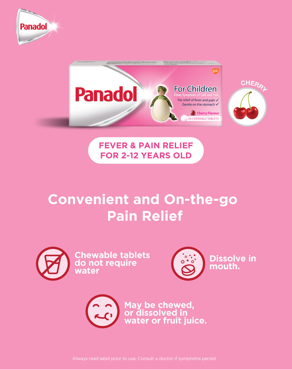 PANADOL Chewable Tablet for Children, Paracetamol for Fast & Effective ...