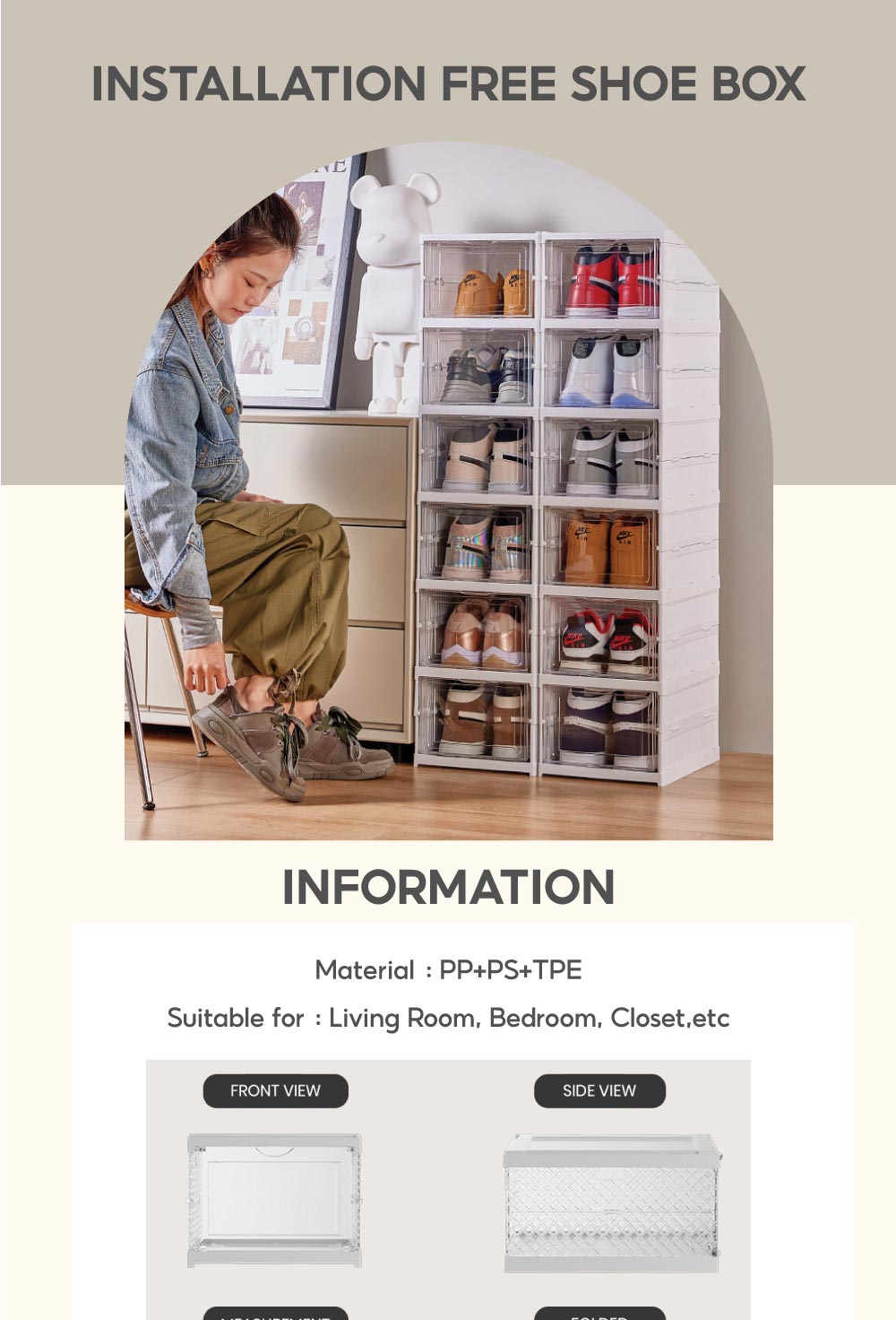 Stackable Shoe Rack BTO Sneaker Foldable Storage Box Clear Organizer ...