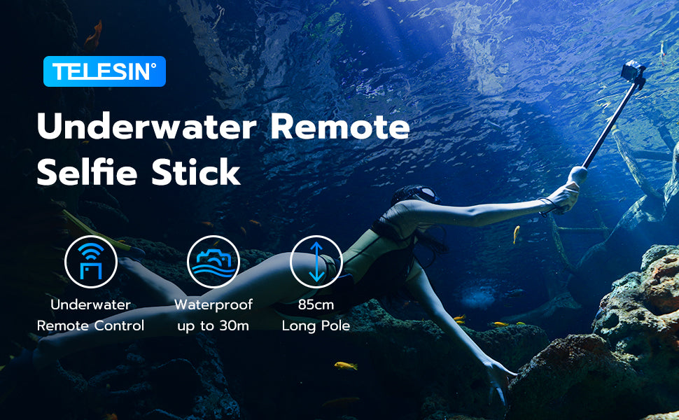 TELESIN Gopro underwater bluetooth remote control selfie stick up to ...