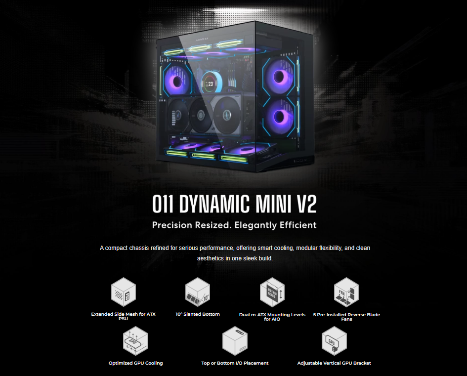 LIAN LI O11D 011 D O11 DYANMIC MINI V2 FLOW BLACK/WHITE ATX CASE 5 NON ...