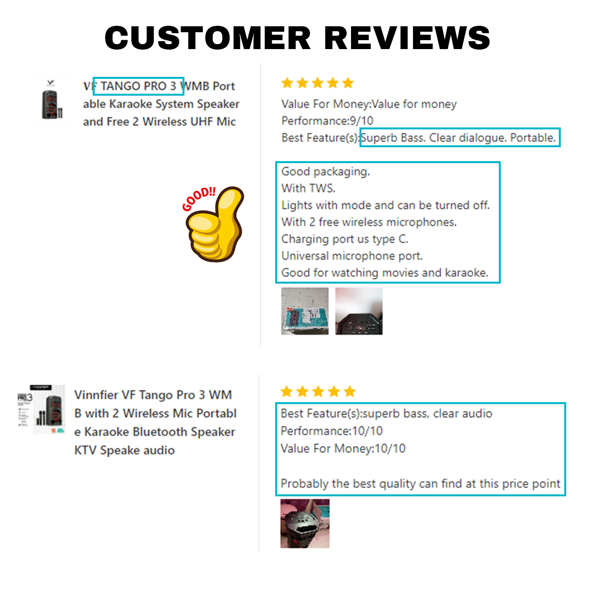 Vinnfier VF Tango Pro 3 WMB with 2 Wireless Mic Portable Karaoke ...