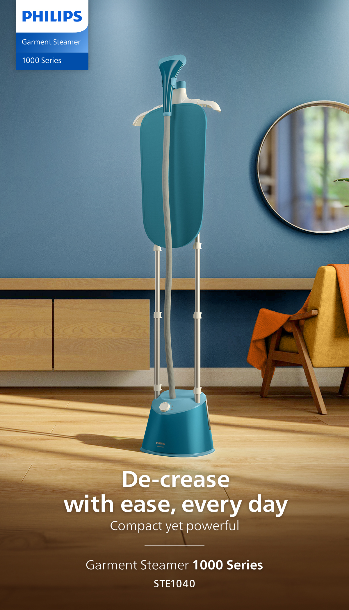 (NEW) PHILIPS Stand Garment Steamer 1000 Series - STE1040/20, 1800W, 3 ...