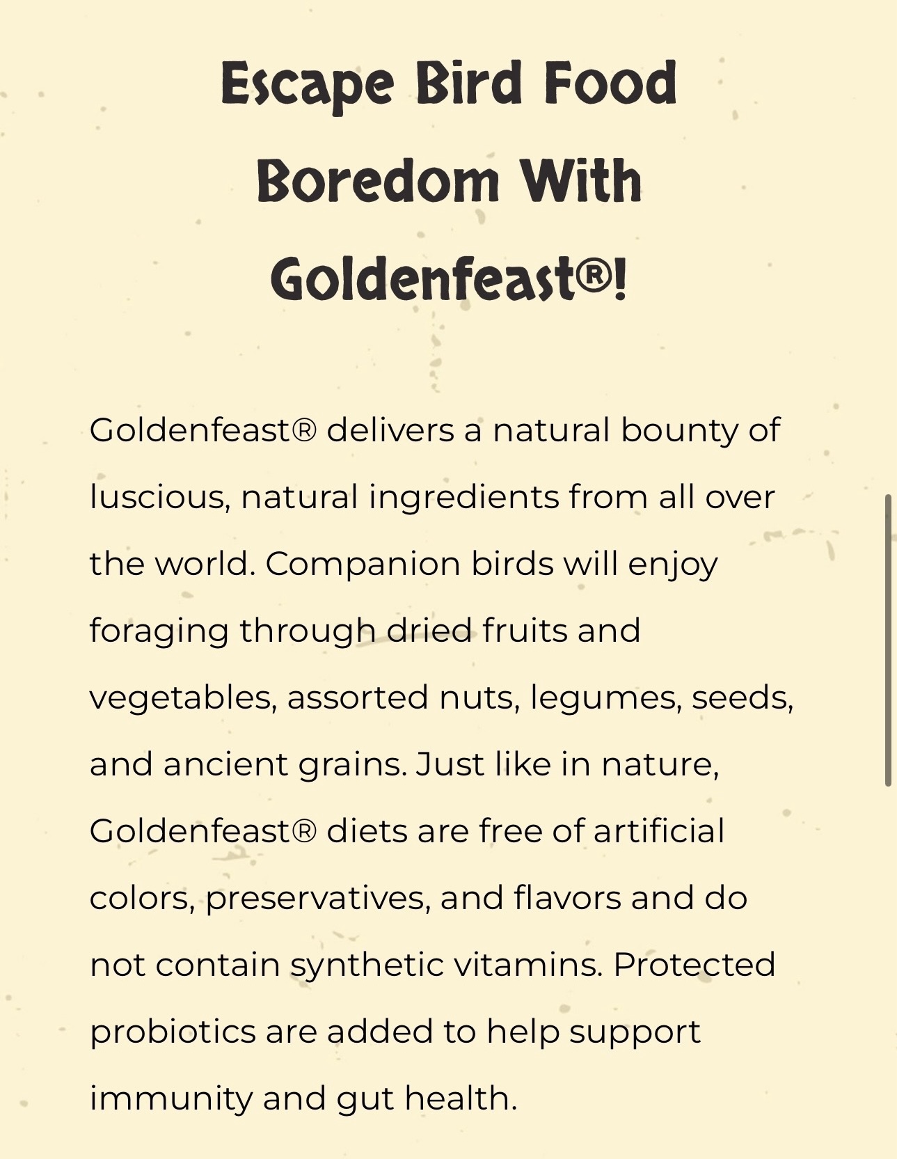 Versele Laga, GoldenFeast PATAGONIAN BLEND 1.36kg For: Lovebirds ...