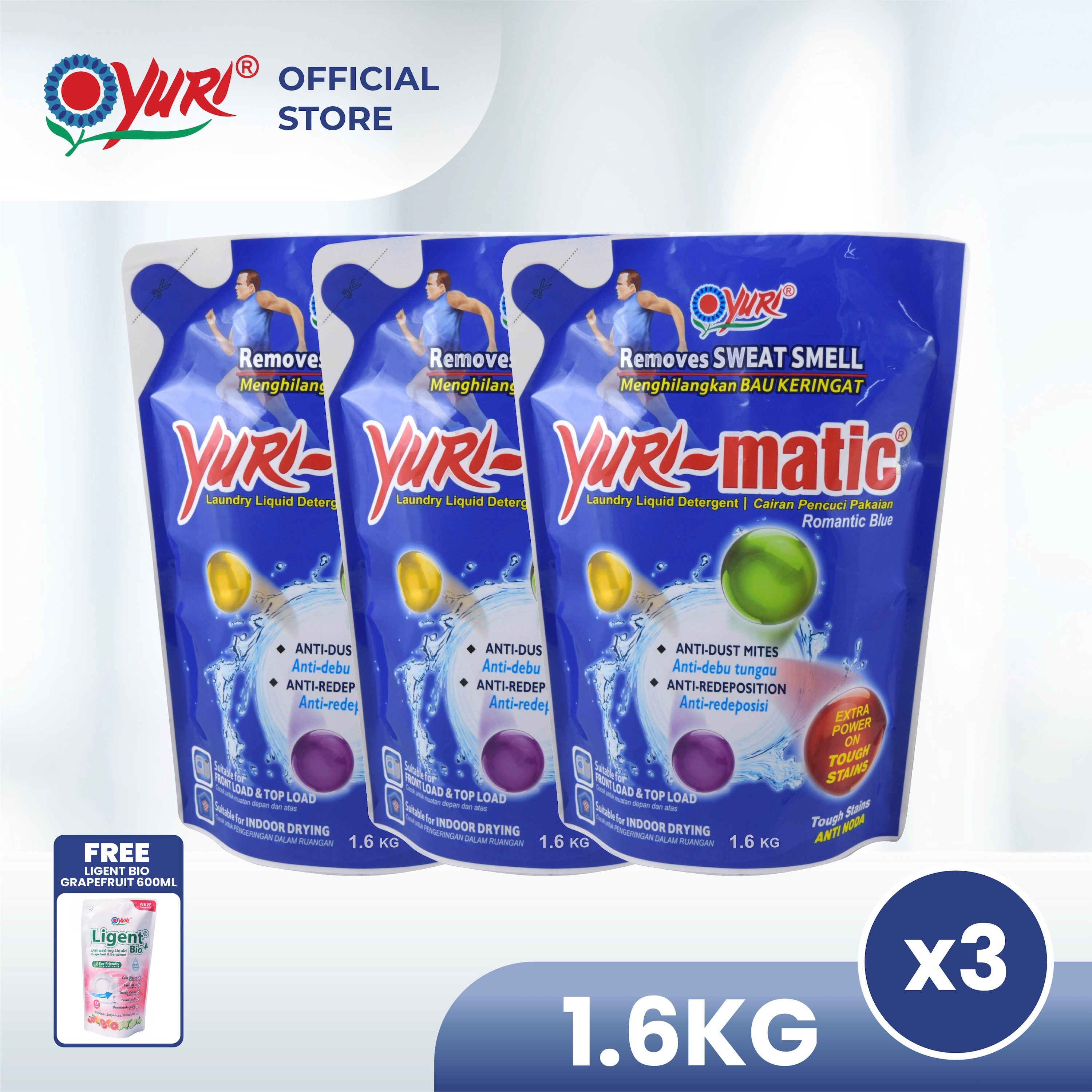 [Triple Pack] Yuri-matic Laundry Liquid Detergent Refill 1.6Kg x3 (FOC ...