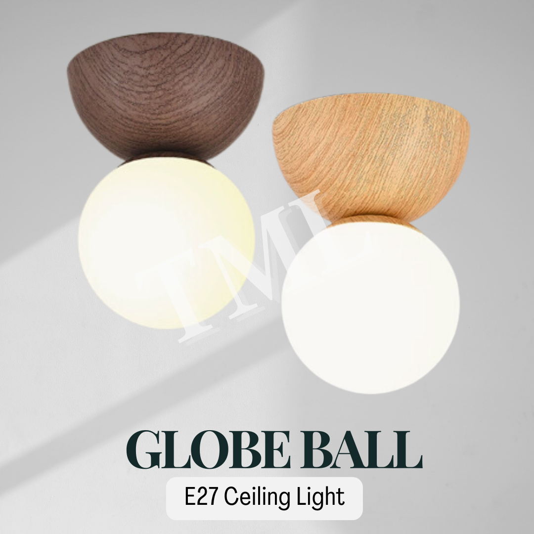 Pluto Globe Ball E27 Ceiling Light Wood Design Walnut Oak Wabi Sabi ...