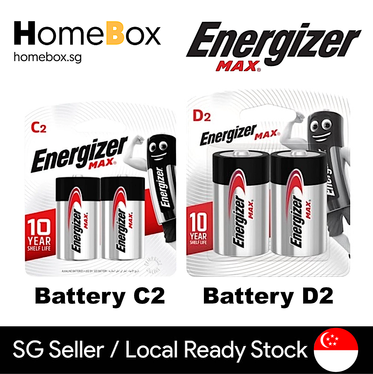 🪫 ENERGIZER 🇸🇬 MAX C Size D Size BATTERY ( 2pcs in a card) | Alkaline ...
