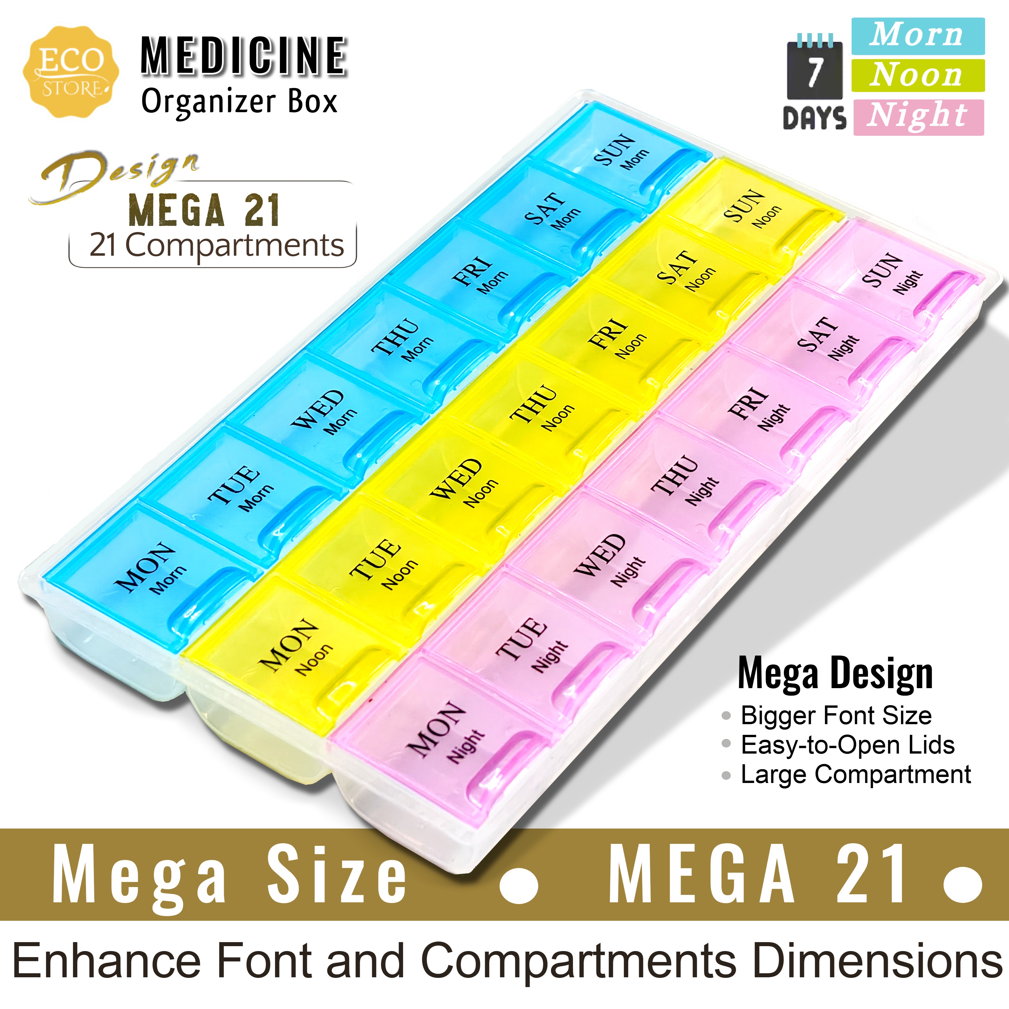 Eco-Store Mega 21 Compartments Medicine Box Pill Organizer Weekly ...