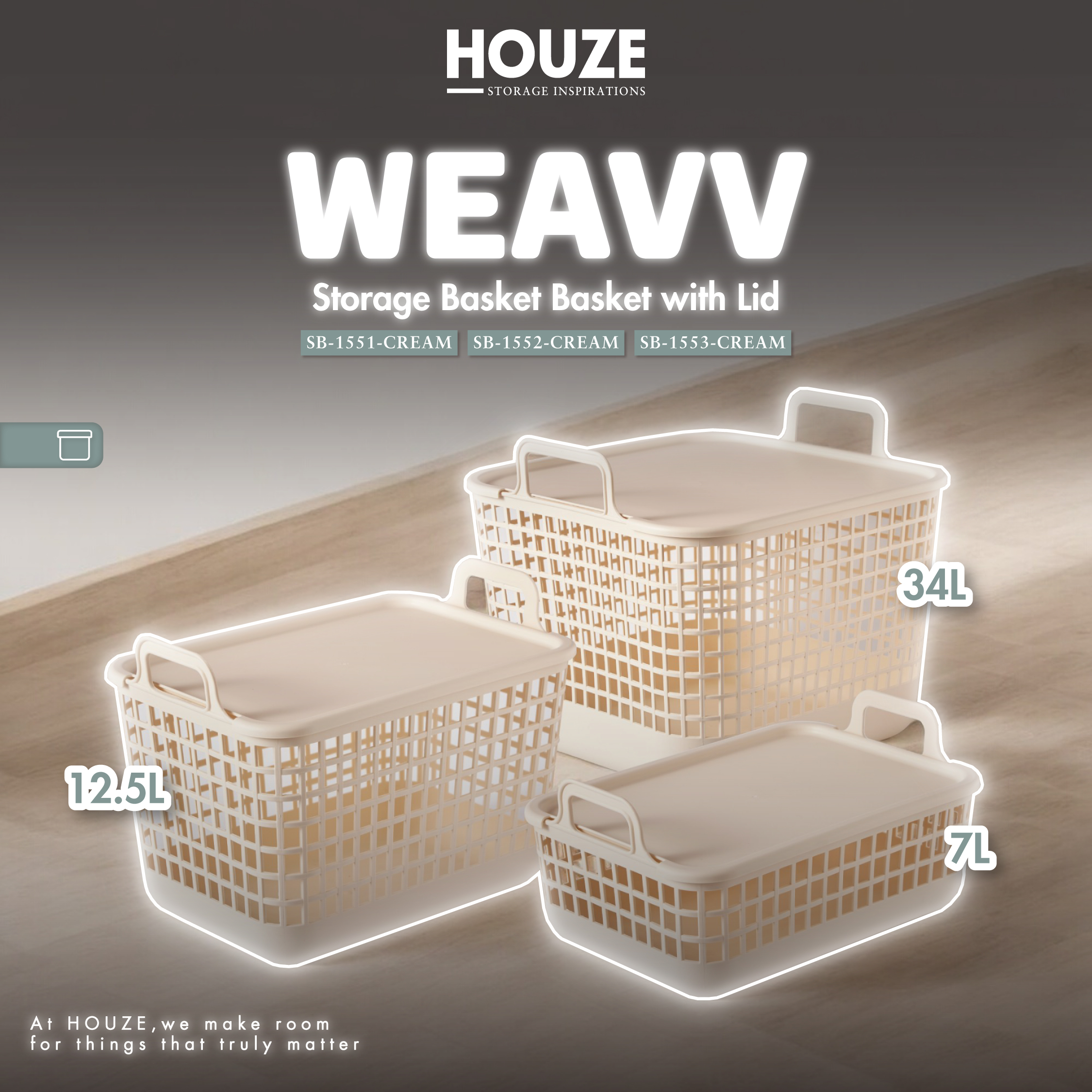 [HOUZE] Weavv 7L | 12.5L | 34L Storage Basket With Lid| Organiser ...